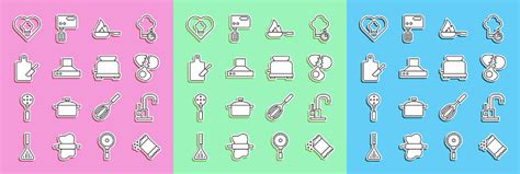 세트 라인 후추 패킷 수도꼭지 깨진 계란 프라이팬 주방 추출기 팬 도마와 칼 요리사 모자와 토스터 아이콘 벡터 검은색에 대한 스톡 벡터 아트 및 기타 이미지 Istock