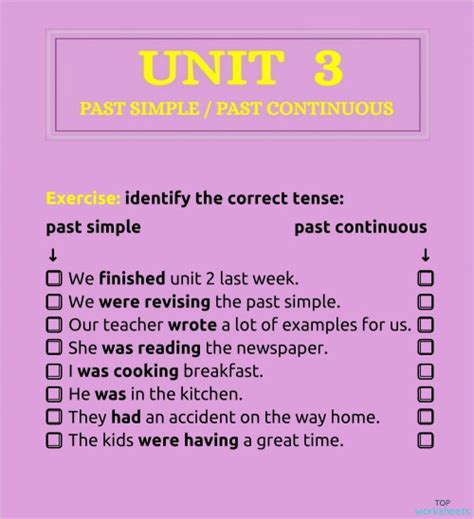 separator year 9 unit 2 past simple continuous interactive