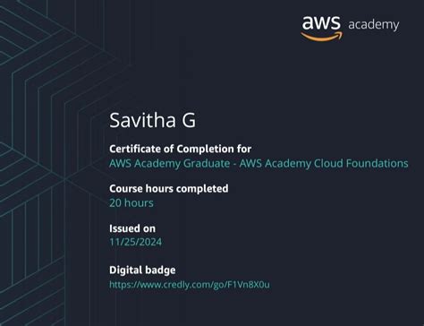 aws cloudcomputing certification savitha g