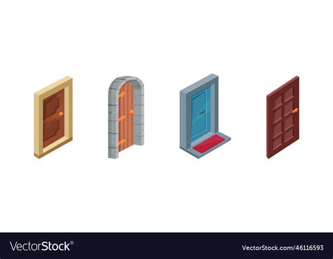 Door As Hinged Entry Or Exit Isometric Set Vector Image