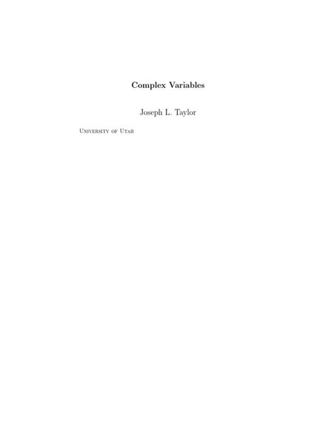 Complex Variables Joseph L Taylor Pdf Complex Number Complex Analysis