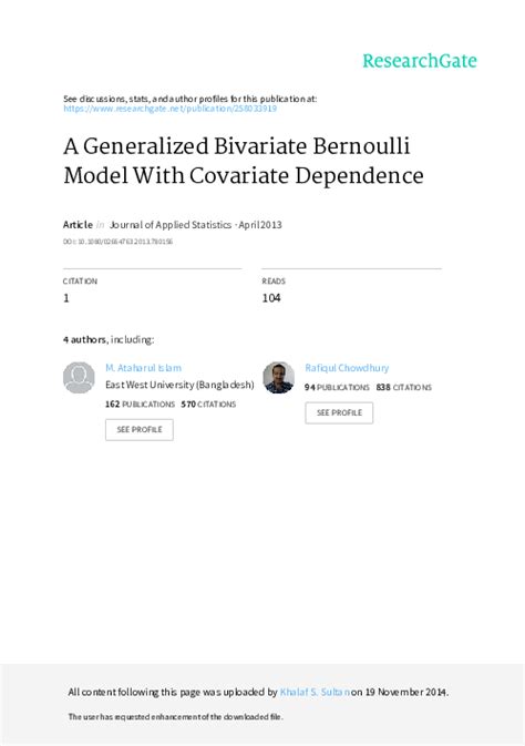 Pdf A Generalized Bivariate Bernoulli Model With Covariate Dependence