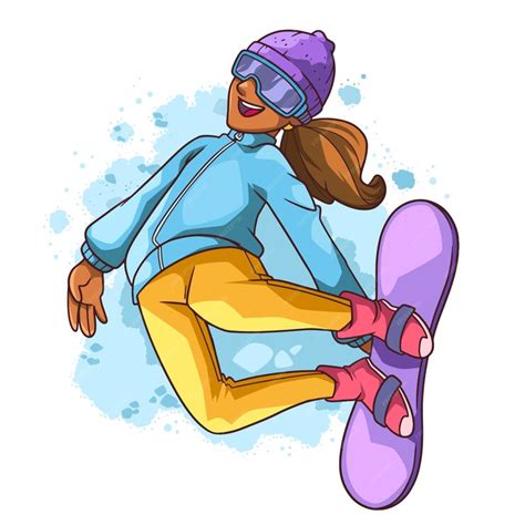 손으로 그린 스노우 보드 만화 그림 무료 벡터
