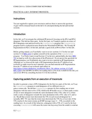 Lab 4 TCP And UDP LAB 4 TRANSPORT LAYER PROTOCOLS This Lab Has Two Parts Part 1 Covers UDP