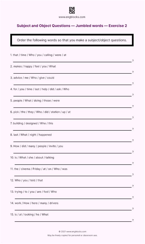 Subject And Object Questions