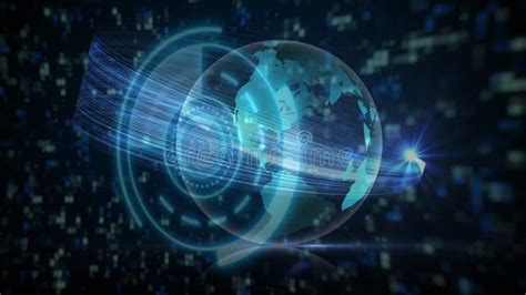 3d Globe With Rings Rotating While Ring Materializing Data Beam Wrapping It Visualizing Data