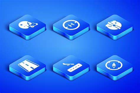 나침반 현대 조종사 헬멧 비행기 착륙 공항 활주로 헬리콥터 패드 및 프로펠러 아이콘을 설정합니다 벡터 3차원 형태에 대한 스톡 벡터 아트 및 기타 이미지 Istock