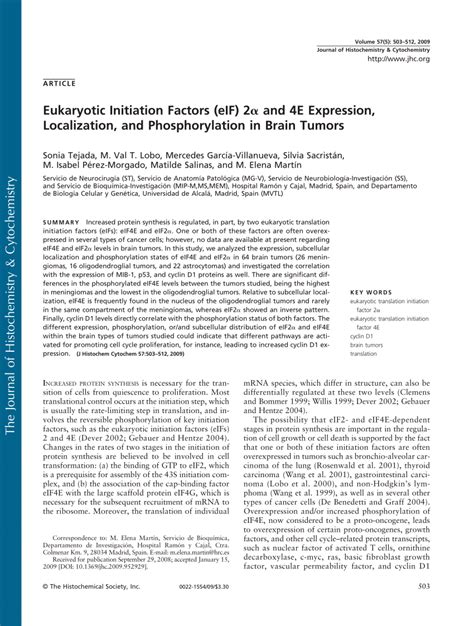 Pdf Eukaryotic Initiation Factors Eif 2 And 4e Expression