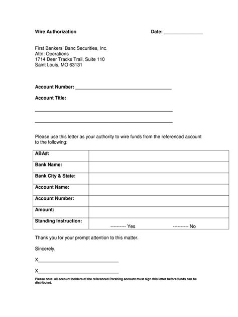 Fillable Online Wire Authorization Form First Bankers Banc Securities Inc Fax Email Print