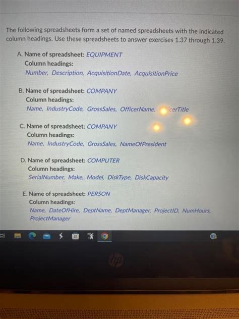 solved he following spreadsheets form a set of named