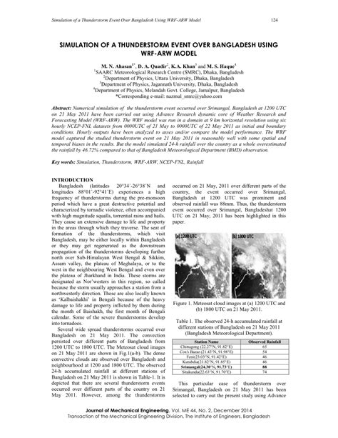 Pdf Simulation Of A Thunderstorm Event Over Bangladesh Using Wrf Arw Model