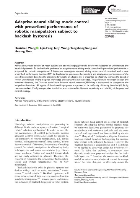 pdf adaptive neural sliding mode control with prescribed performance