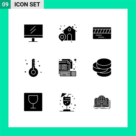Set Of 9 Vector Solid Glyphs On Grid For Keyboard Computer Underground Coding Health Editable
