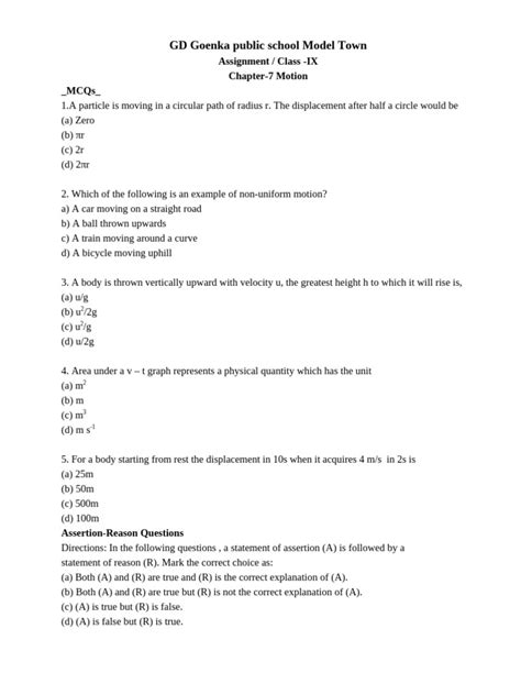 Assignment Ix Motion Pdf Acceleration Velocity