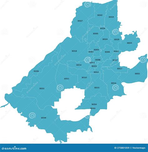 Atlanta City Map With Zip Codes Vector Stock Vector Illustration Of