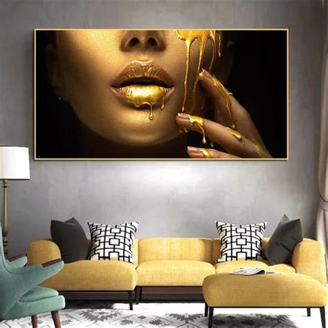Jual Lukisan Poster Minyak Desain Bibir Dan Wajah Wanita Dekorasi Ruang