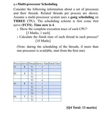 solved q4 multi processor scheduling consider the following