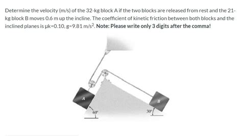 Solved Determine The Velocity M S Of The Kg Block A If Chegg