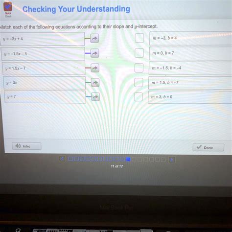 Please Hurry Match Each Of The Following Equations According To Their Slope And Y Intercept Ouaa