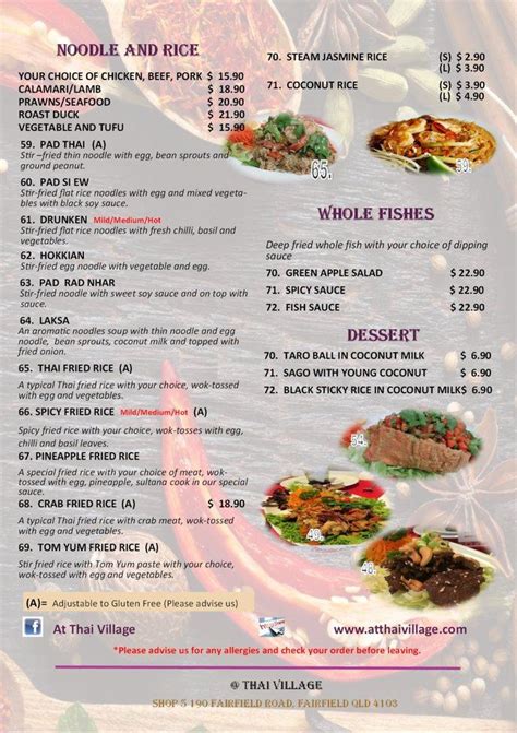 Menu At Thai Village East Brisbane