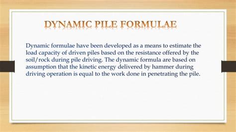 Dynamic Pile Formulae Pptx Civil Engineering Industry Industries