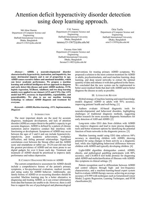 Pdf Attention Deficit Hyperactivity Disorder Detection Using Deep