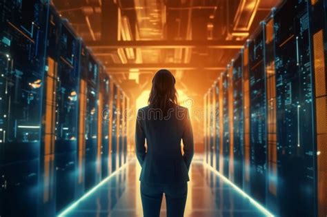 Successful Female Data Center It Specialist Using Tablet Computer