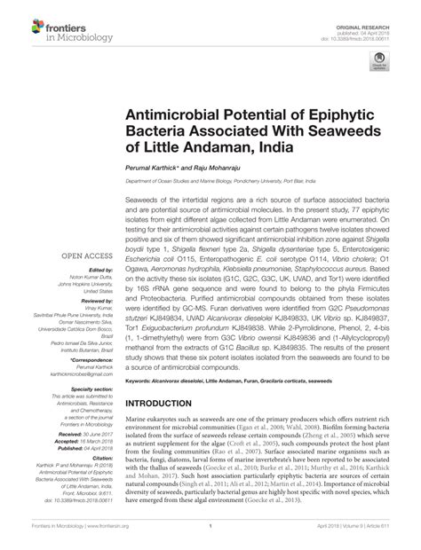 Pdf Antimicrobial Potential Of Epiphytic Bacteria Associated With