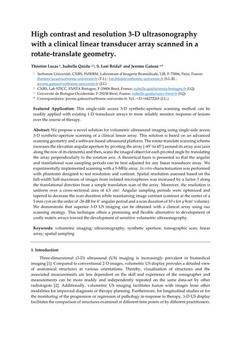 Pdf High Contrast And Resolution 3 D Ultrasonography With A Clinical Linear Transducer Array