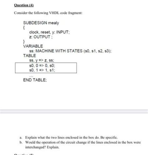 Solved Question 4 Subdesign Mealy Clock Reset Y Input
