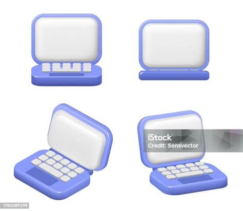 모니터와 키보드가 있는 개인용 컴퓨터 노트북 휴대용 가제트 만화 또는 게임 디자인 작업 또는 학습을위한 터치 패드 및 화면이있는 장치 작업 공간 항목의 벡터 격리 된 3d