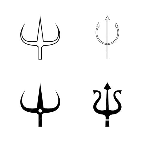 포세이돈 해왕성 신 트리톤 킹 로고 디자인의 빈티지 삼지창 창 프리미엄 벡터