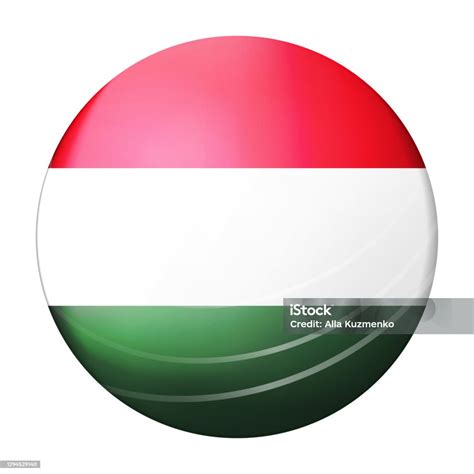 헝가리의 국기와 유리 빛 공 둥근 구 템플릿 아이콘 헝가리 국가 상징 흰색 배경에 강조 표시된 광택 사실적 공 3d 추상 벡터 일러스트레이션 큰 거품 3차원 형태에 대한