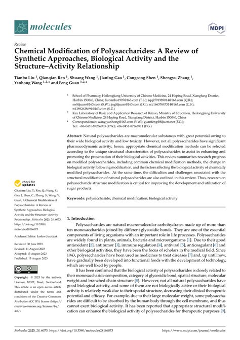 Pdf Chemical Modification Of Polysaccharides A Review Of Synthetic Approaches Biological