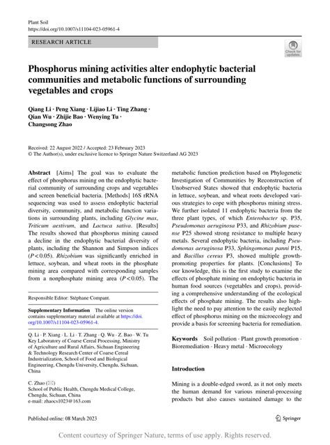 Phosphorus mining activities alter endophytic bacterial communities and ...