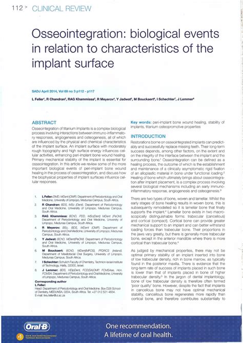 Pdf Osseointegration Biological Events In Relation To Characteristics Of The Implant Surface