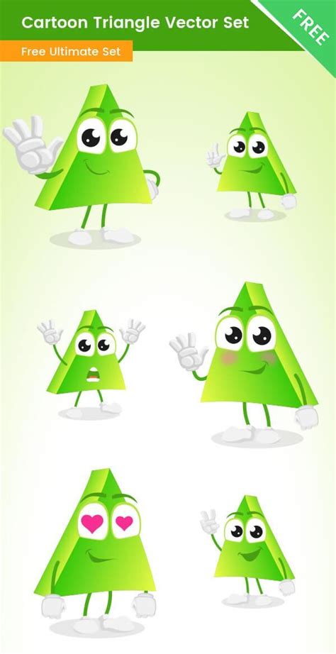 A Cartoon Triangle Character Made In A Set Of 6 Poses This Triangle Is Made Of Vectors In A