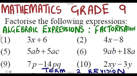 Mathematics Grade 9 Algebraic Expressions Factorisation 1
