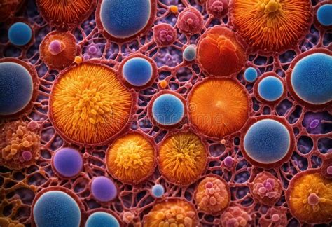 Colorful Microorganism Cells Close Up Illustration In High Details For