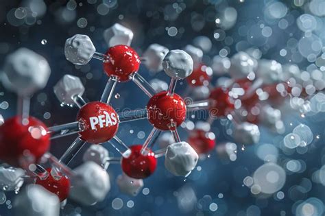 Close Up Of Pfas Chemical 3d Compound Molecular Structure With Significant Properties Pollution
