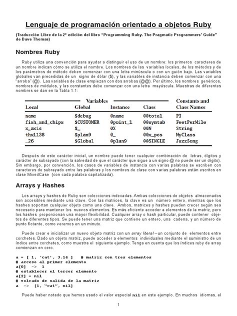 Guia De Programacion En Ruby Pdf Objeto Informática Ruby