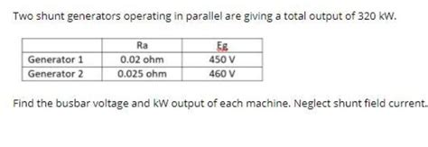 solved two shunt generators operating in parallel are giving