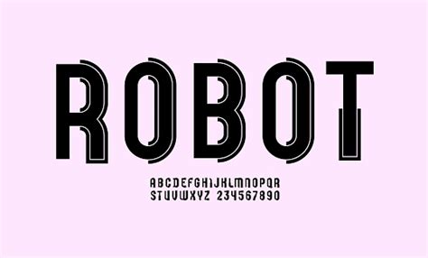 컨셉 폰트 블랙 알파벳 트렌디한 글자와 윤곽선과 조각으로 만든 숫자 벡터 일러스트 레이 션 10eps 컴퓨터 글자에 대한 스톡