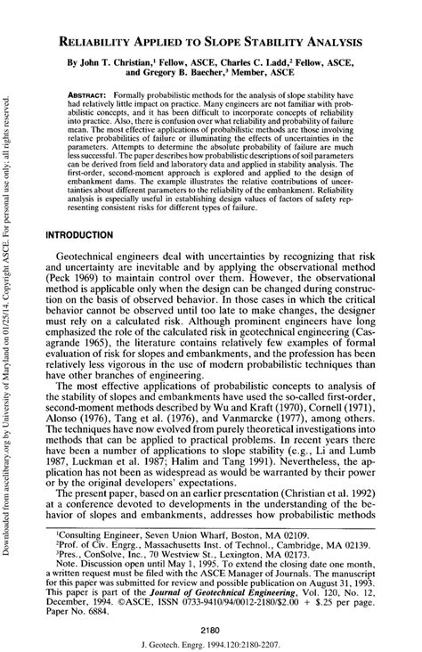 PDF Reliability Applied To Slope Stability Analysis