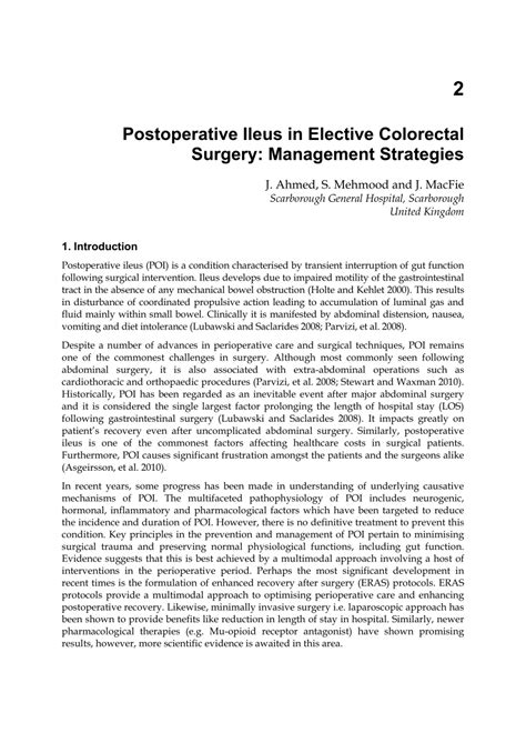 Pdf Postoperative Ileus In Elective Colorectal Surgery Management