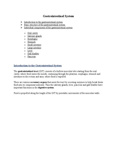 Introduction To The Gastrointestinal System Pdf