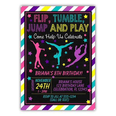 Gymnastics Themed Party Invitations Editable Cute Gymnastic Birthday