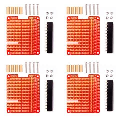 Treedix 4 Sets Gpio Breakout Diy Breadboard Pcb Shield Red Expansion
