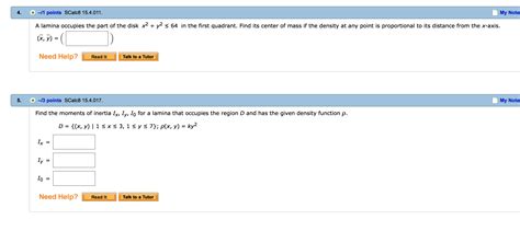 solved find the mass and center of mass of the lamina that