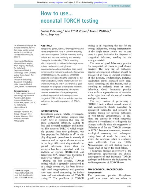 Pdf How To Use Neonatal Torch Testing
